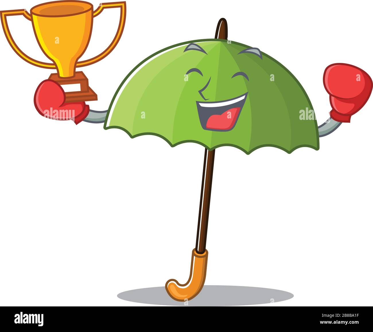 Happy face of boxing winner green umbrella in mascot design style Stock ...