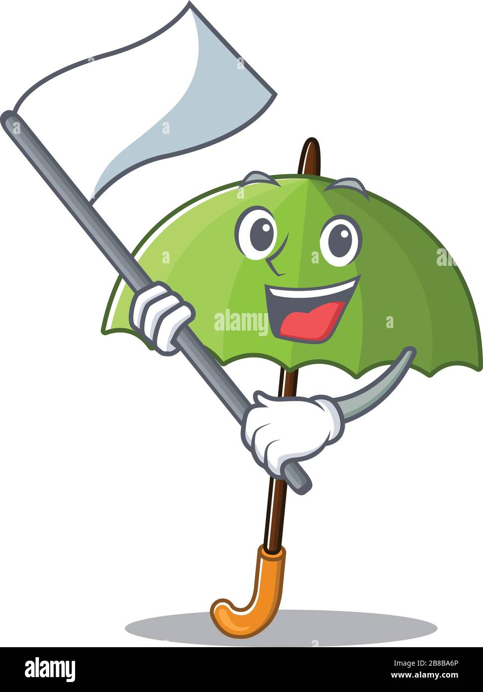 green umbrella cartoon character design holding standing flag Stock ...