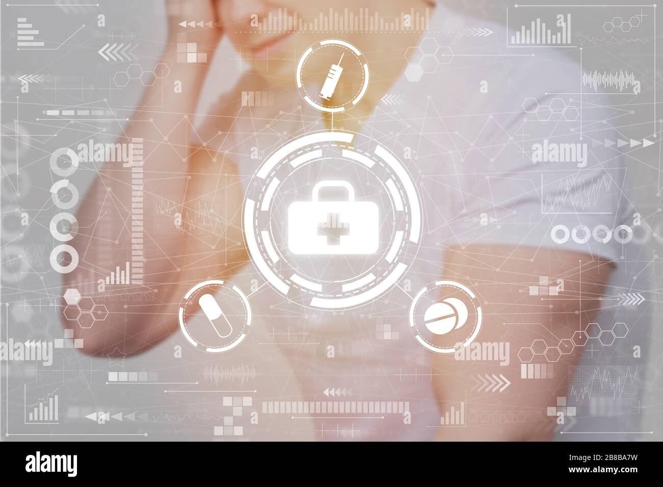 The concept of general treatment for male. Abstract medical icons on a ...