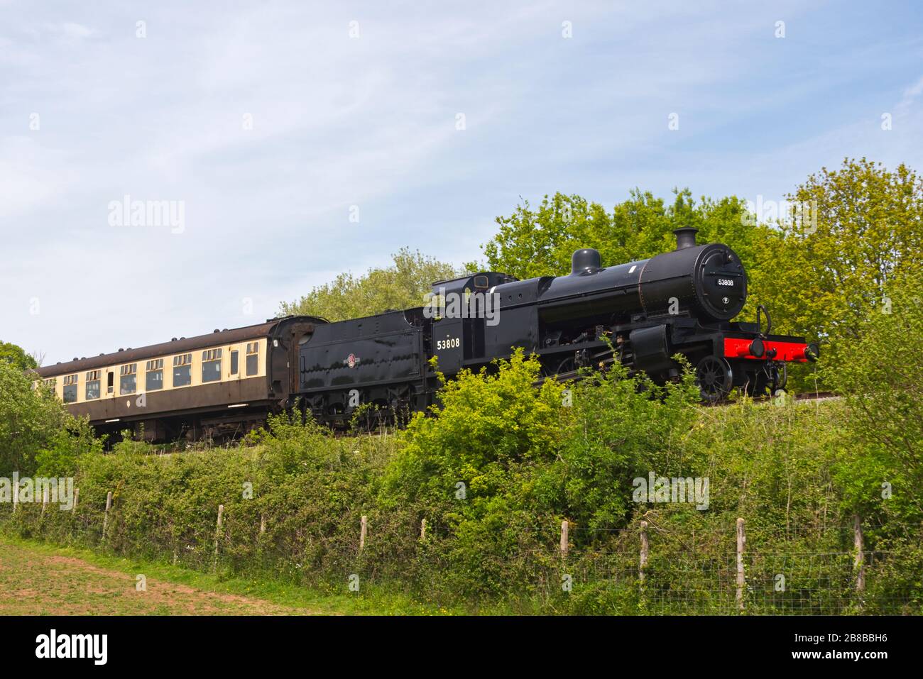 British Railways Steam locomotive 53808 pulling a train towards ...