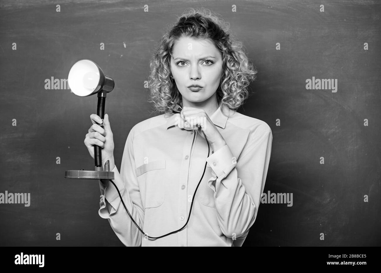 Light up process of studying. student girl working with electricity ...