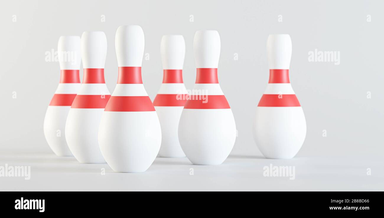 white and red bowling pins. isolated on white background 3d ...