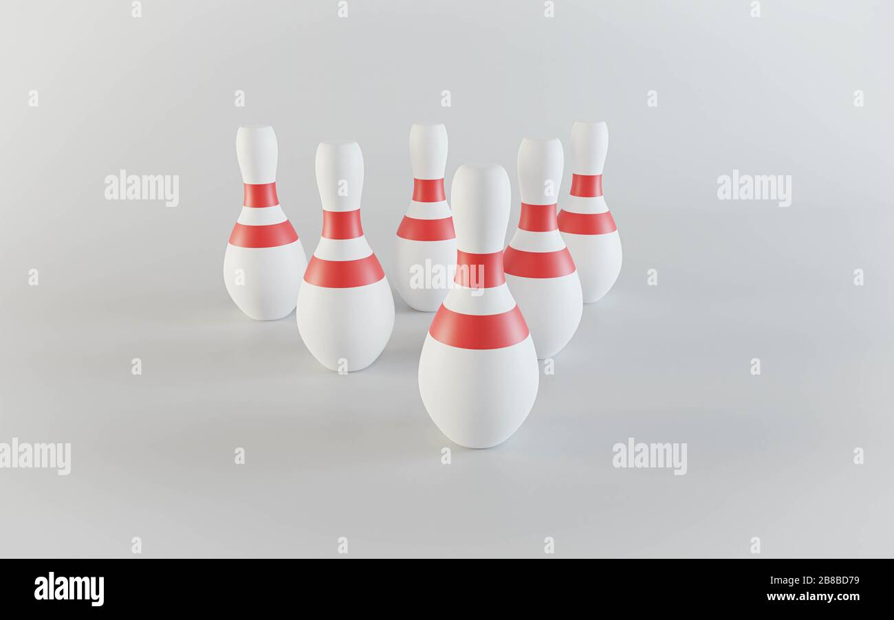 white and red bowling pins. isolated on white background 3d ...