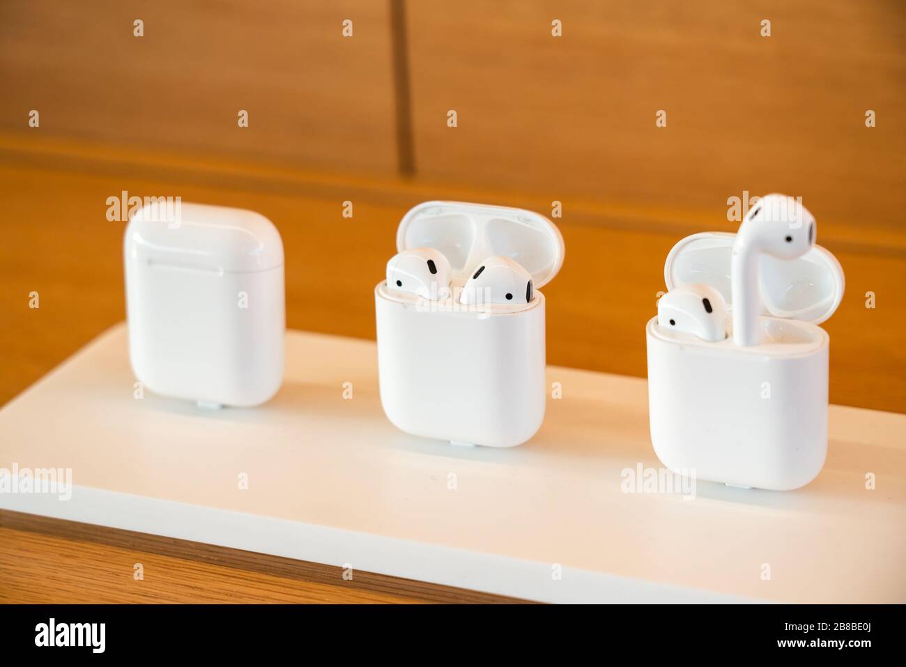 AirPods products displayed at the Apple Park Visitor Center in ...