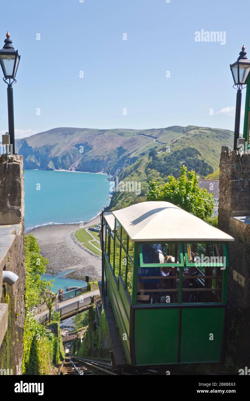 the 19th century Funicular Cliff Railway between Lynton and Lynmouth on ...