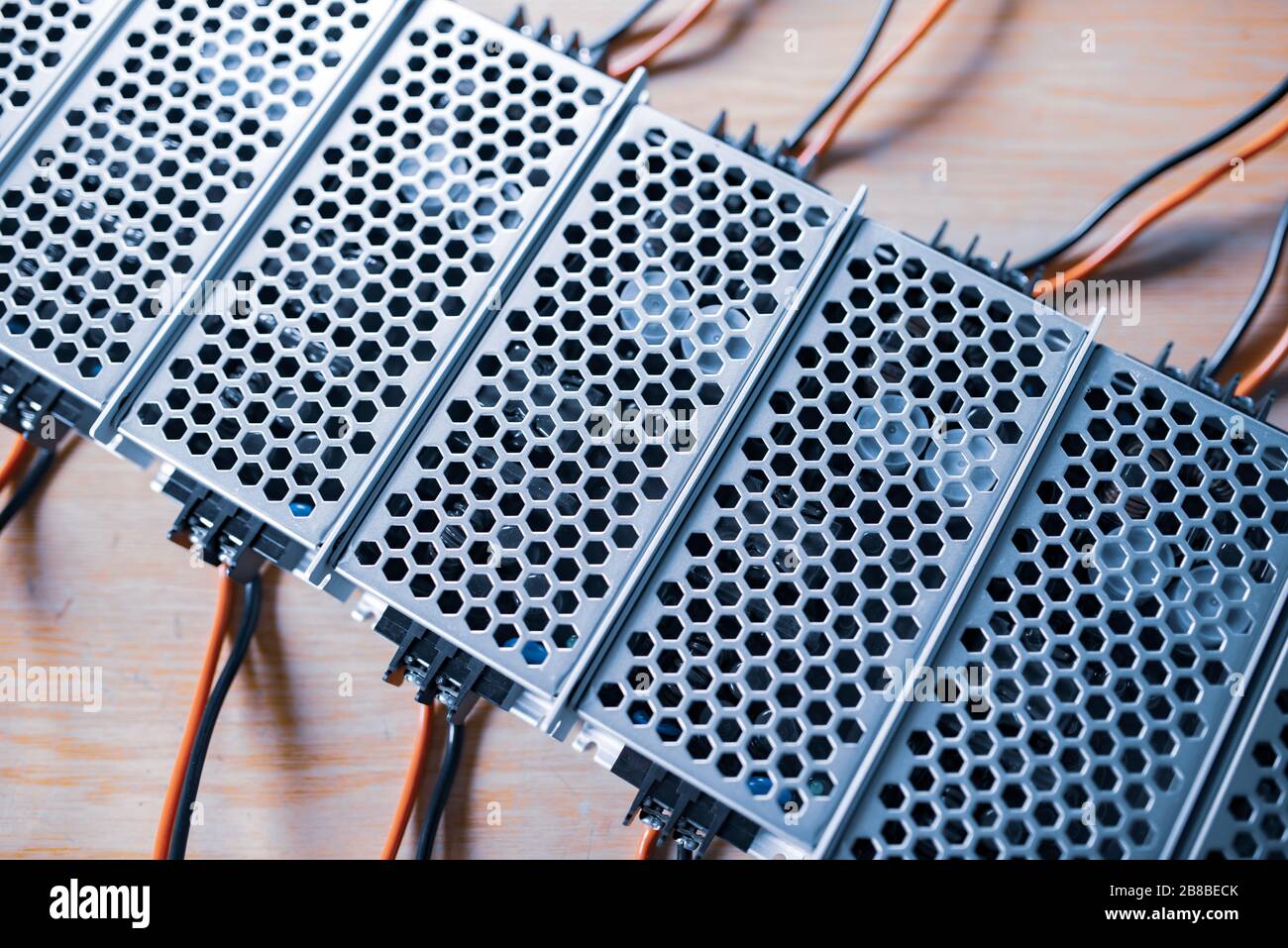 Top view of the metal mesh power supply of the microcircuit are on a ...