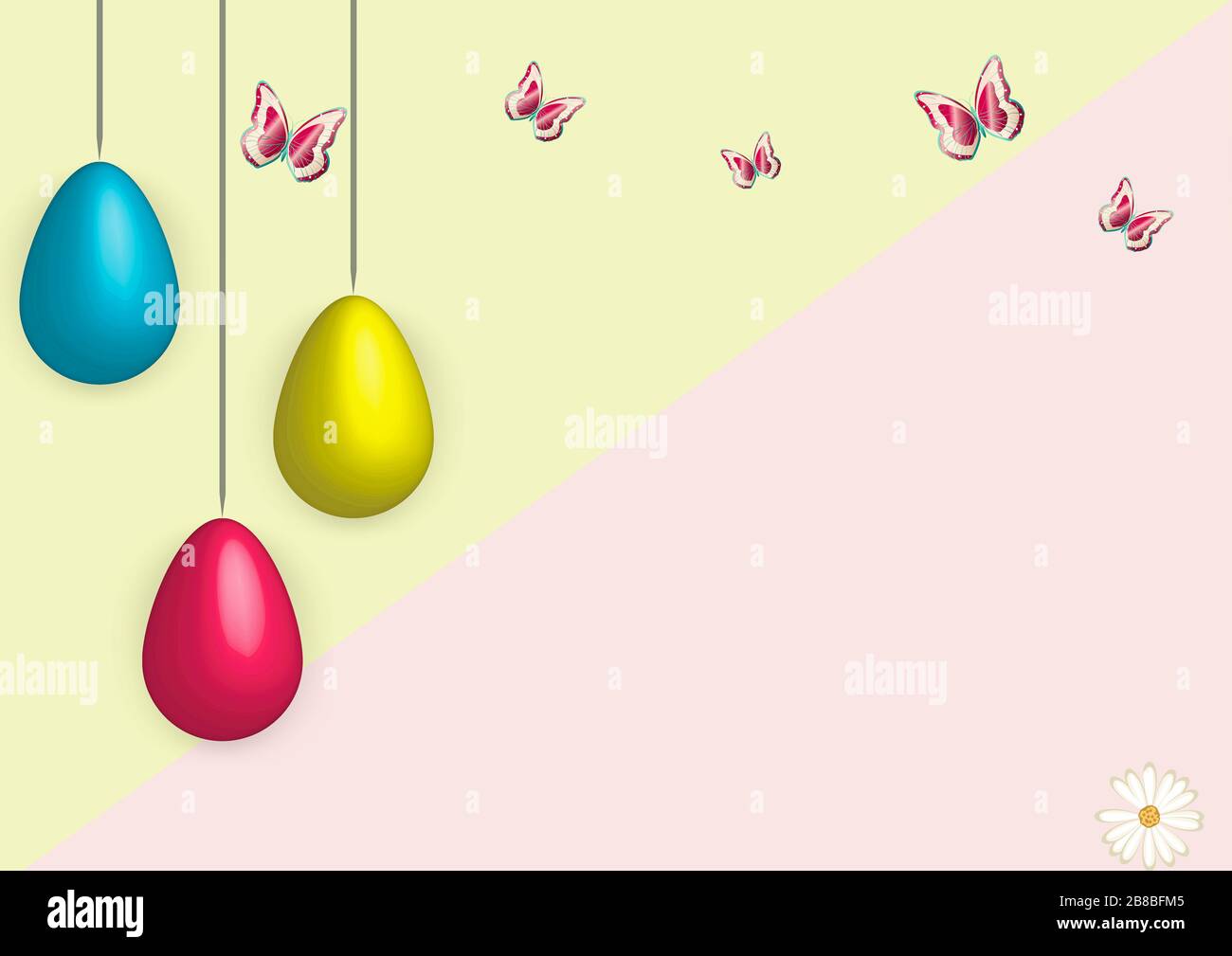 horizontal banner Easter illustration - colorful eggs and butterflies ...