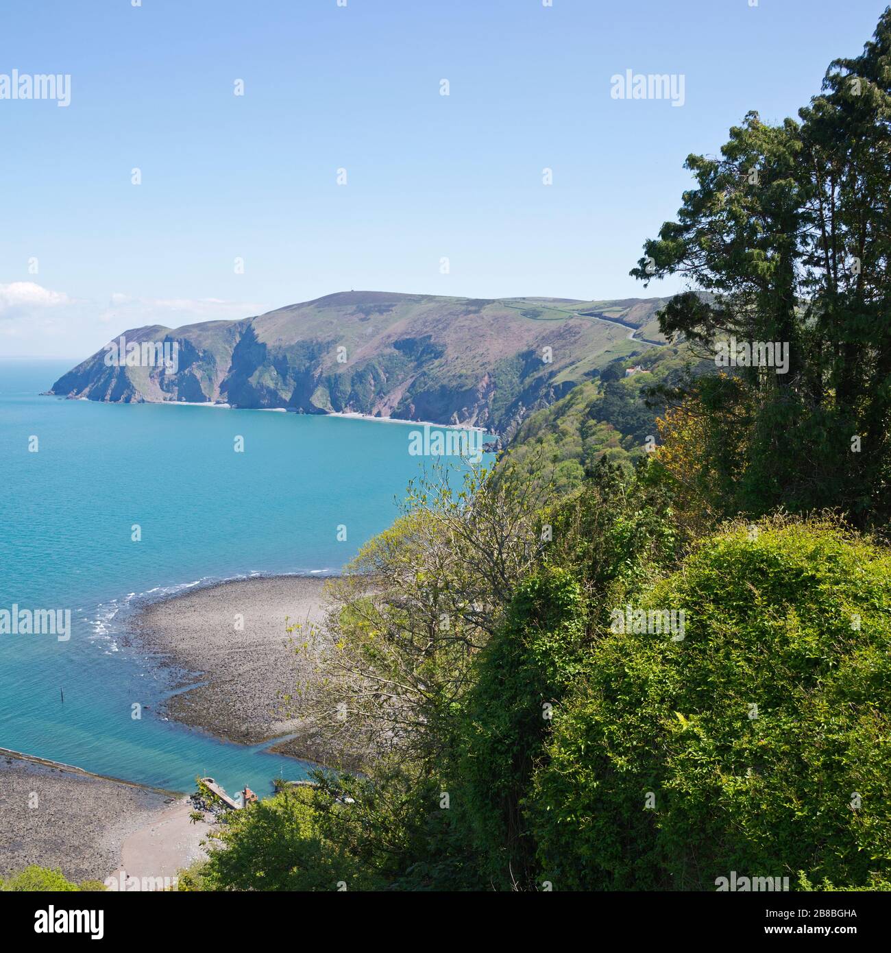 View from Lynton across the entrance of Lynmouth Harbour towards ...