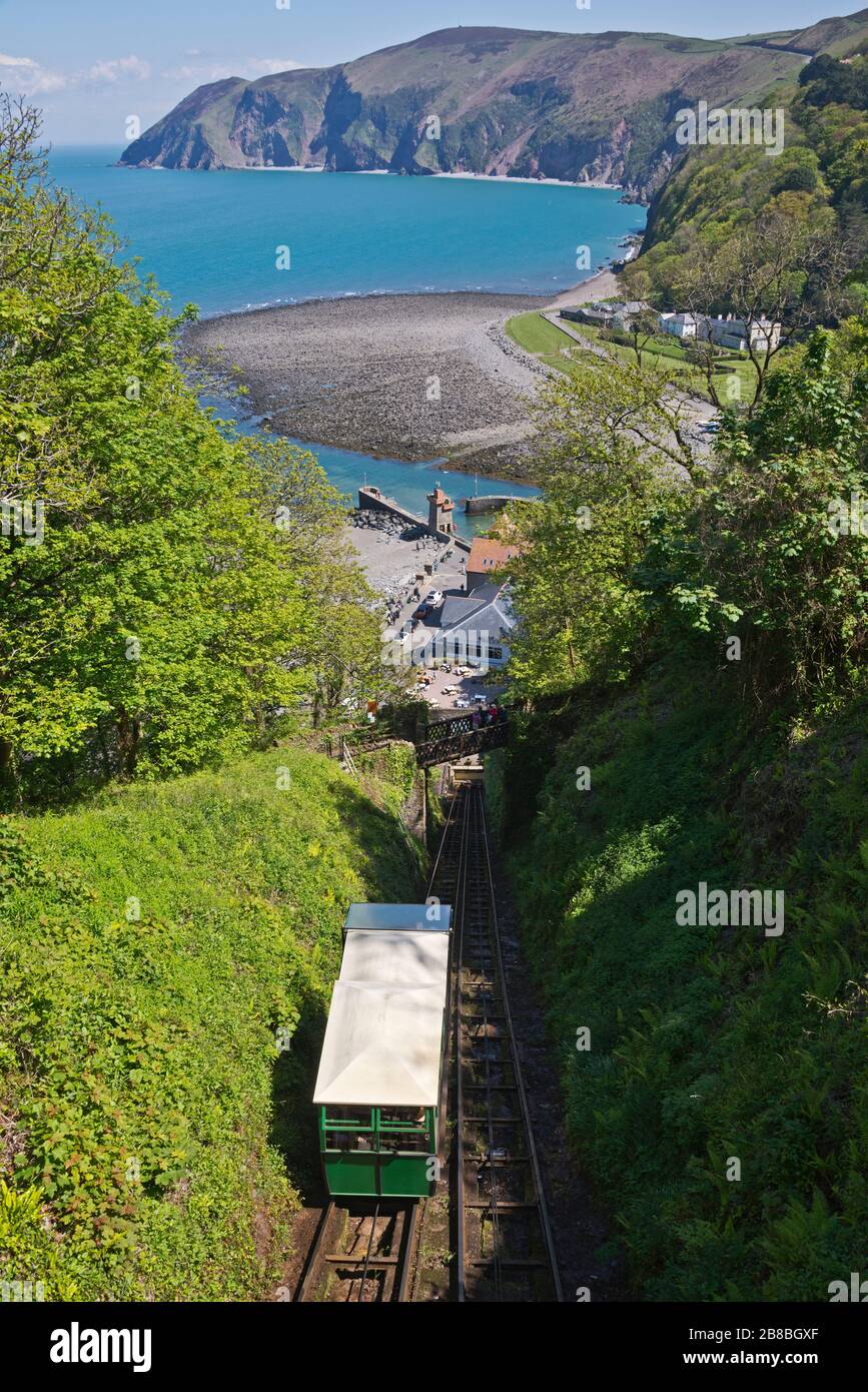 the 19th century Funicular Cliff Railway between Lynton and Lynmouth on ...
