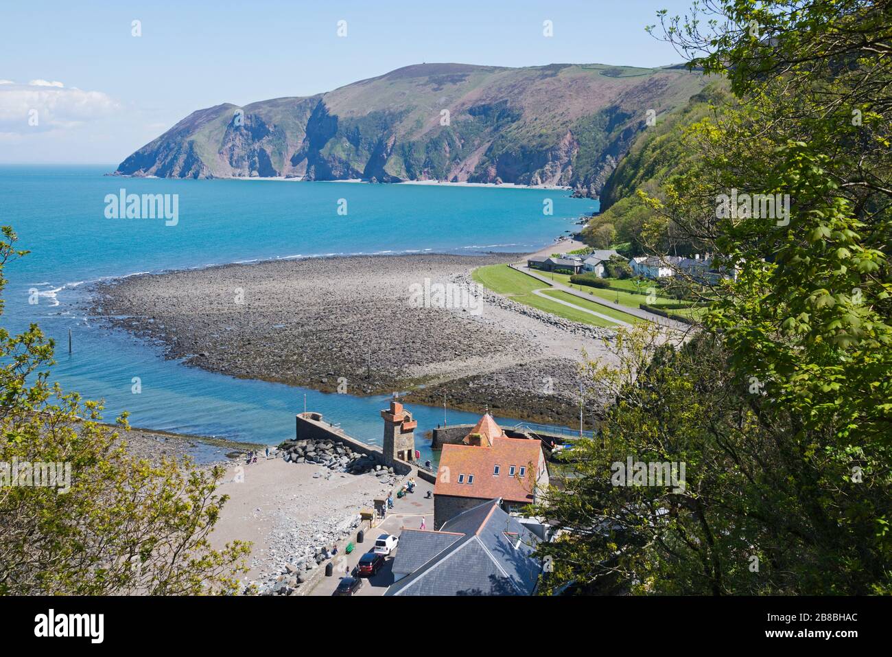 View from Lynton across the entrance of Lynmouth Harbour towards ...