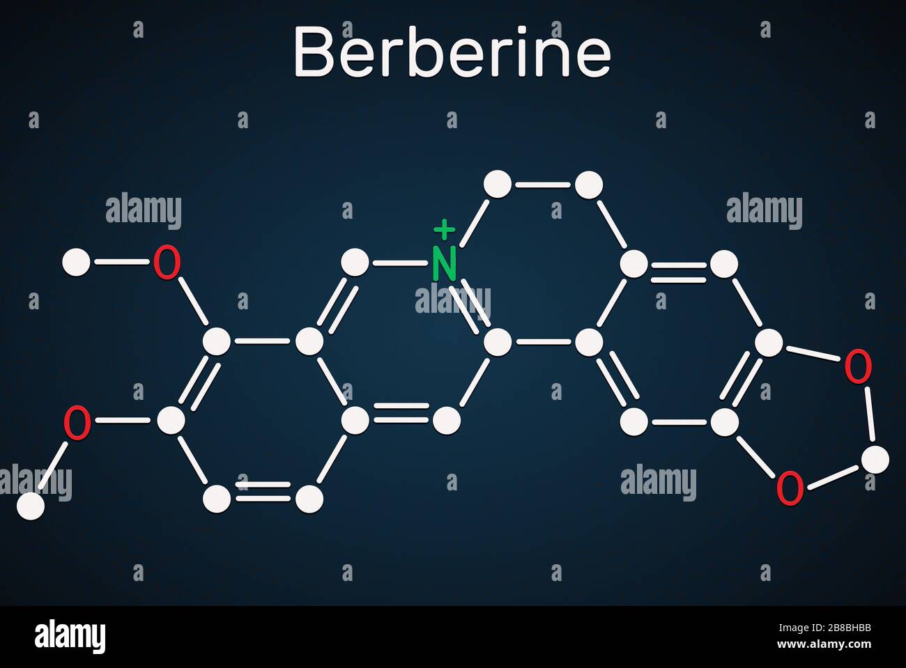 Berberine C20H18NO4, herbal alkaloid molecule. Structural chemical ...