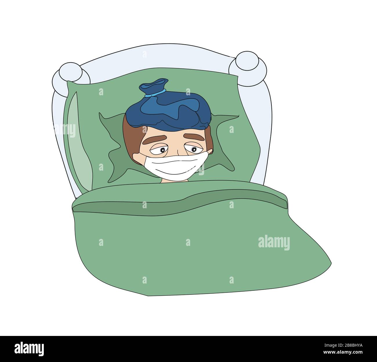 Illustration of a Sick boy lying in bed Stock Vector Image & Art - Alamy