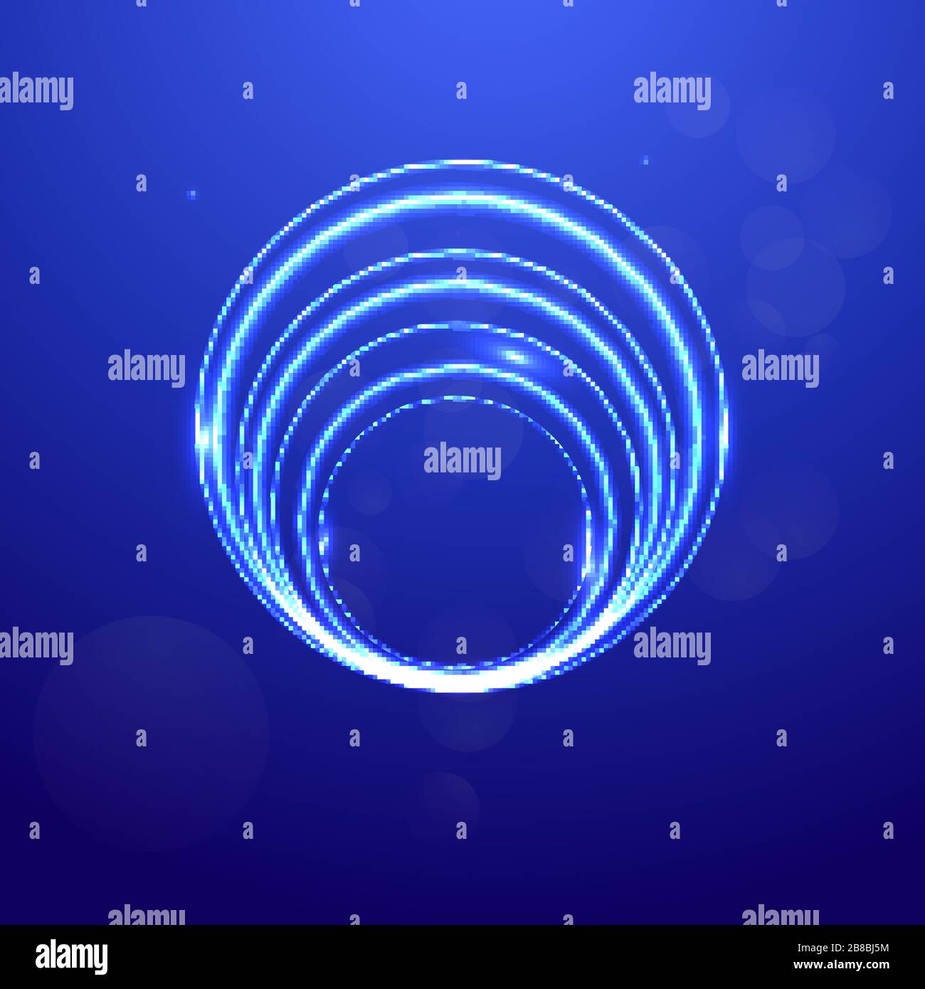 Metallic golden stage with floating geometrical forms and glow neon ...