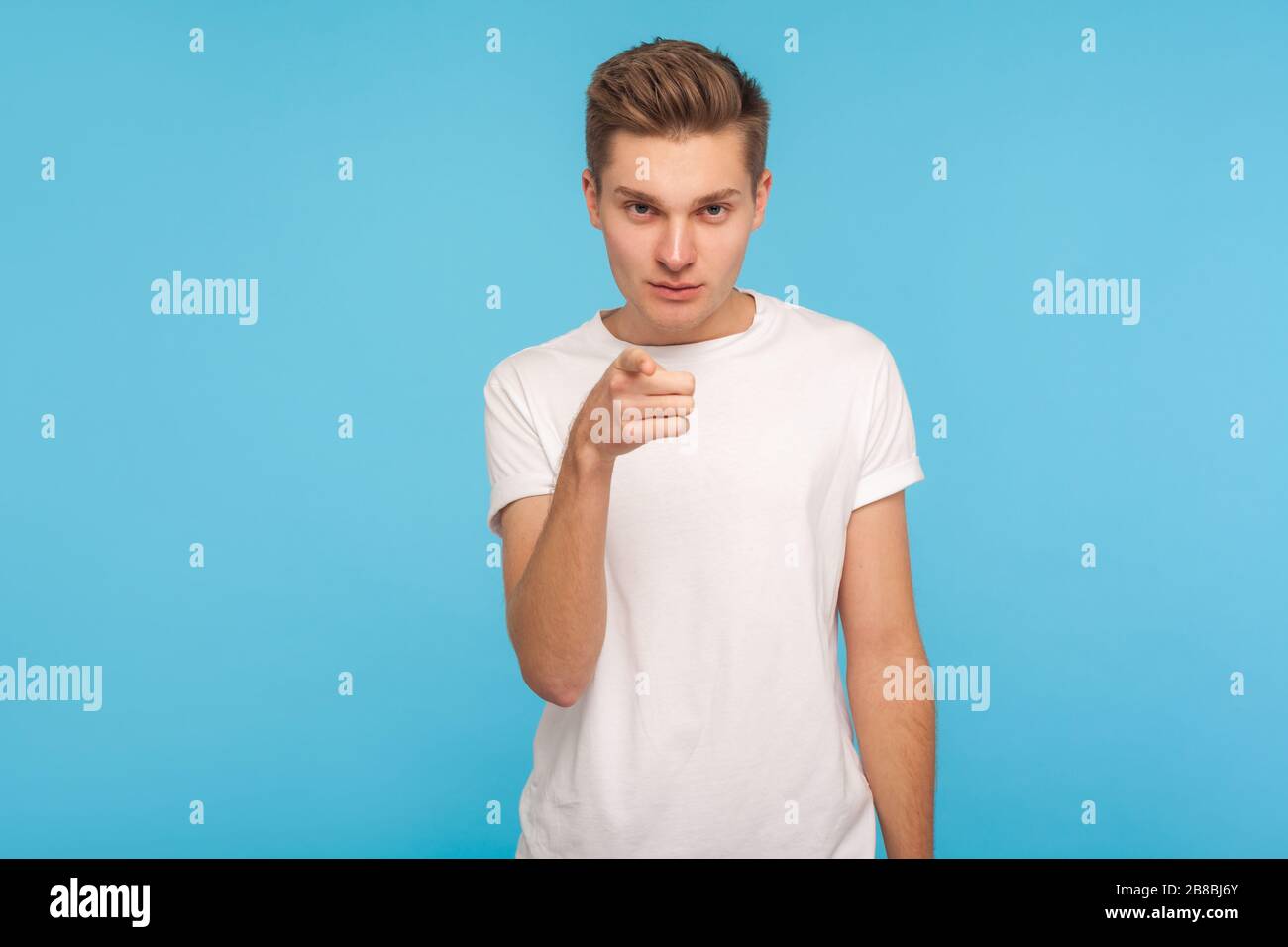 Hey, are you ready? Portrait of serious concentrated fair-haired man in ...