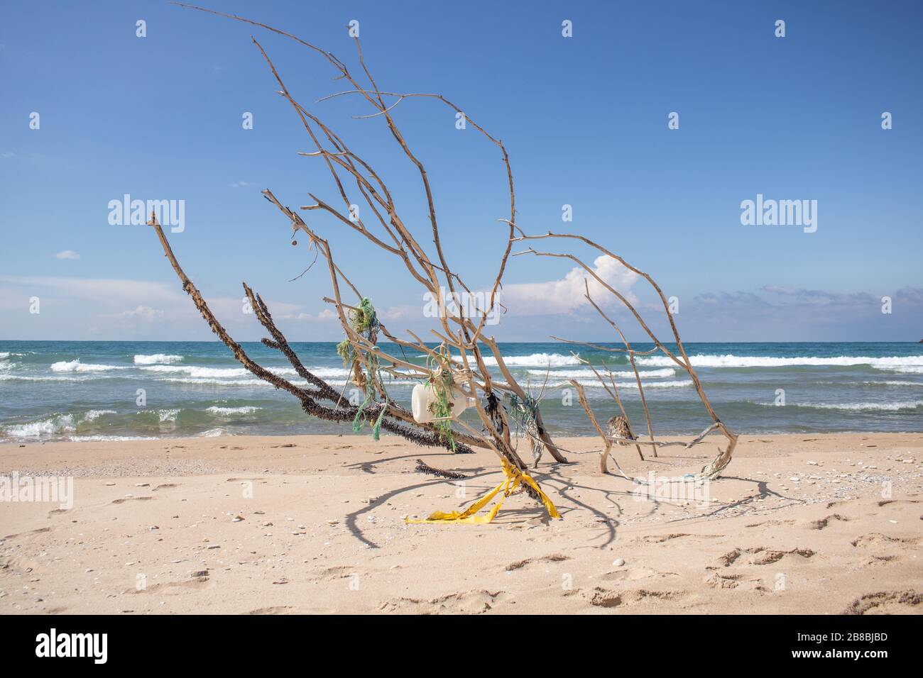 Beirut, Lebanon. 21 March 2020. Discarded plastic debris on a polluted ...
