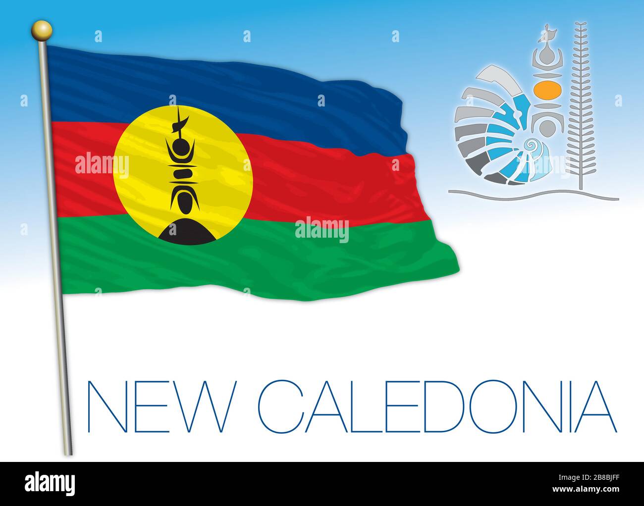 New Caledonia official national flag and coat of arms, French territory ...