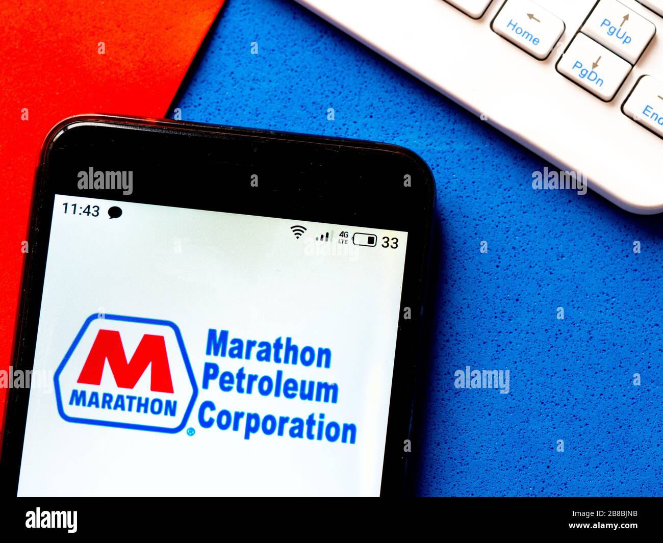 In this photo illustration Marathon Petroleum Corporation logo is seen ...