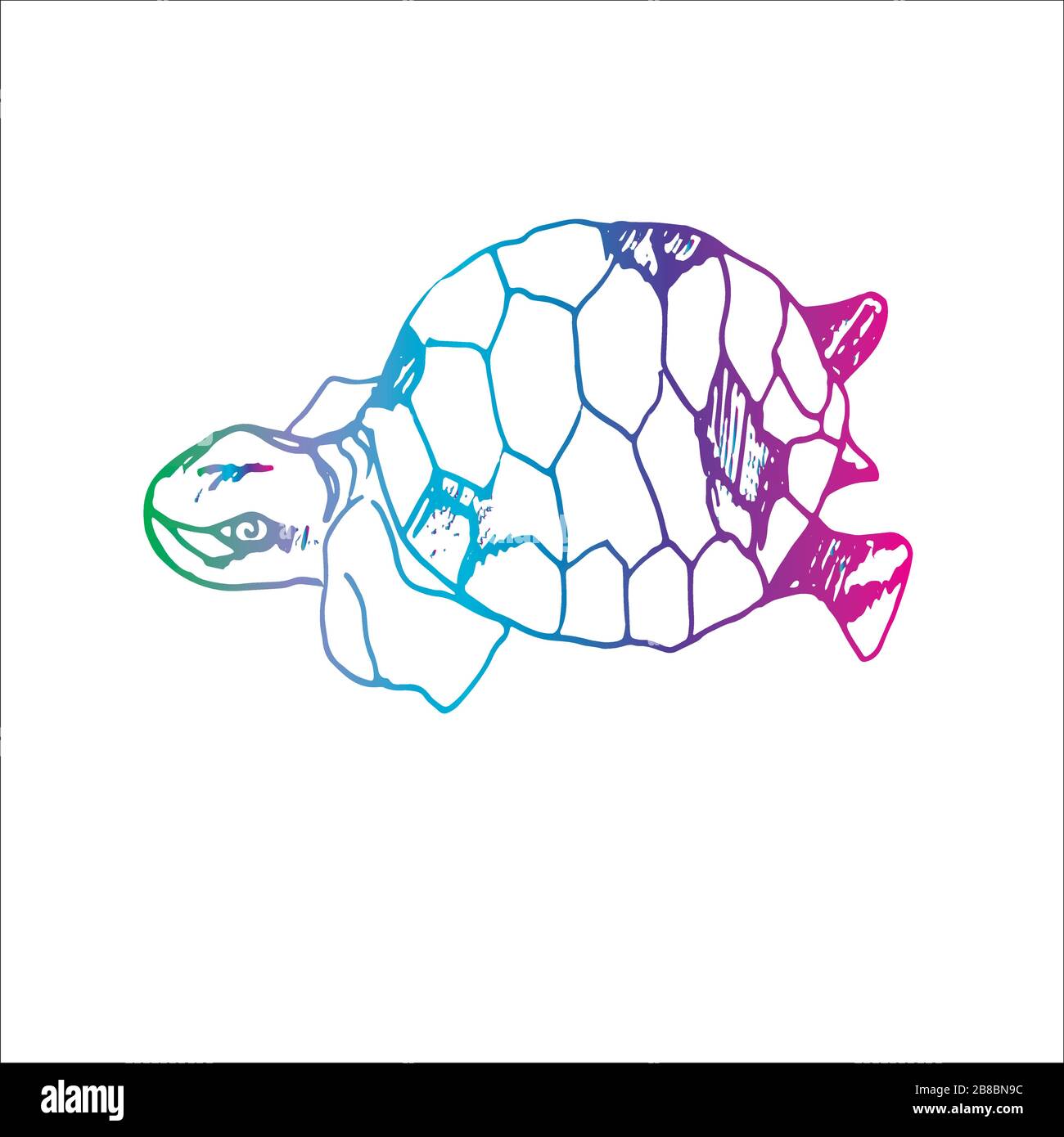 Color neon illustration of a wise tortoise. Swimming turtle in motion ...