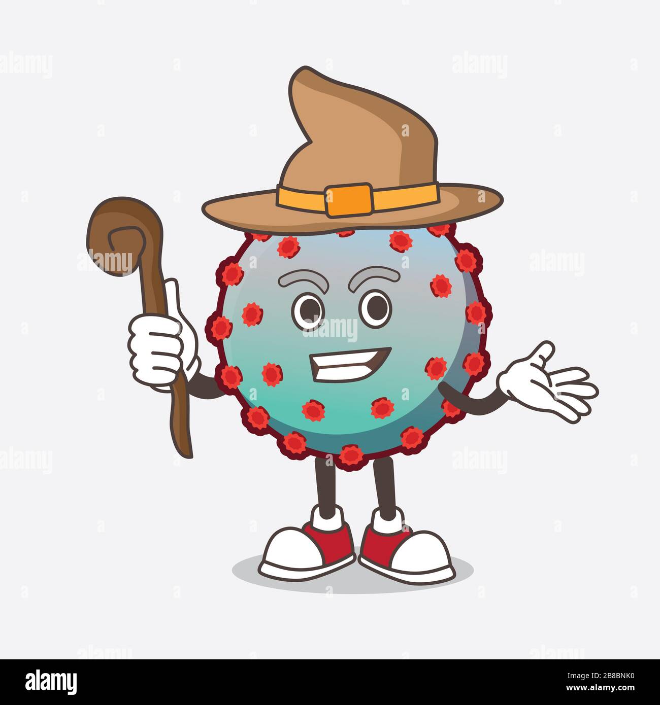 A picture of Virus cartoon mascot character as a witch on the stage ...