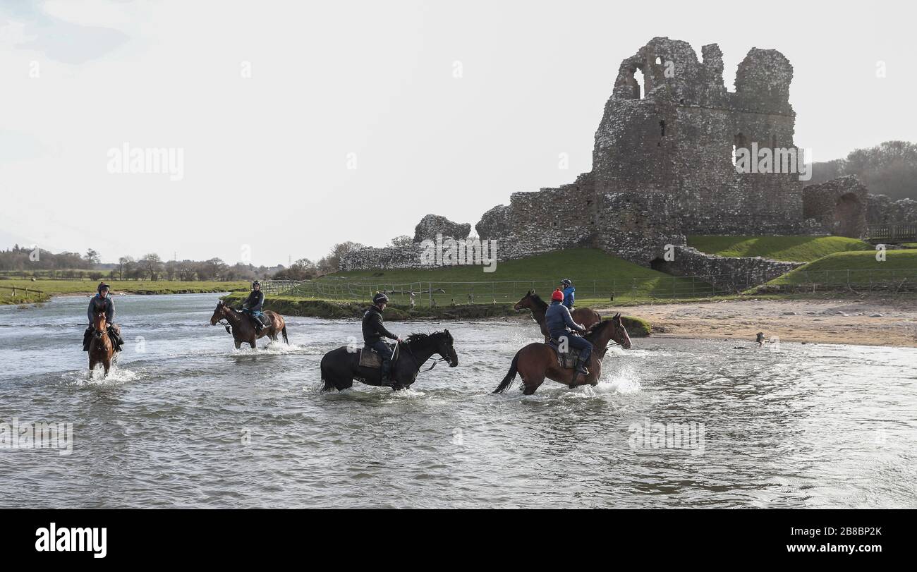 Horses from Christian Williams stables in the river next to Ogmore ...