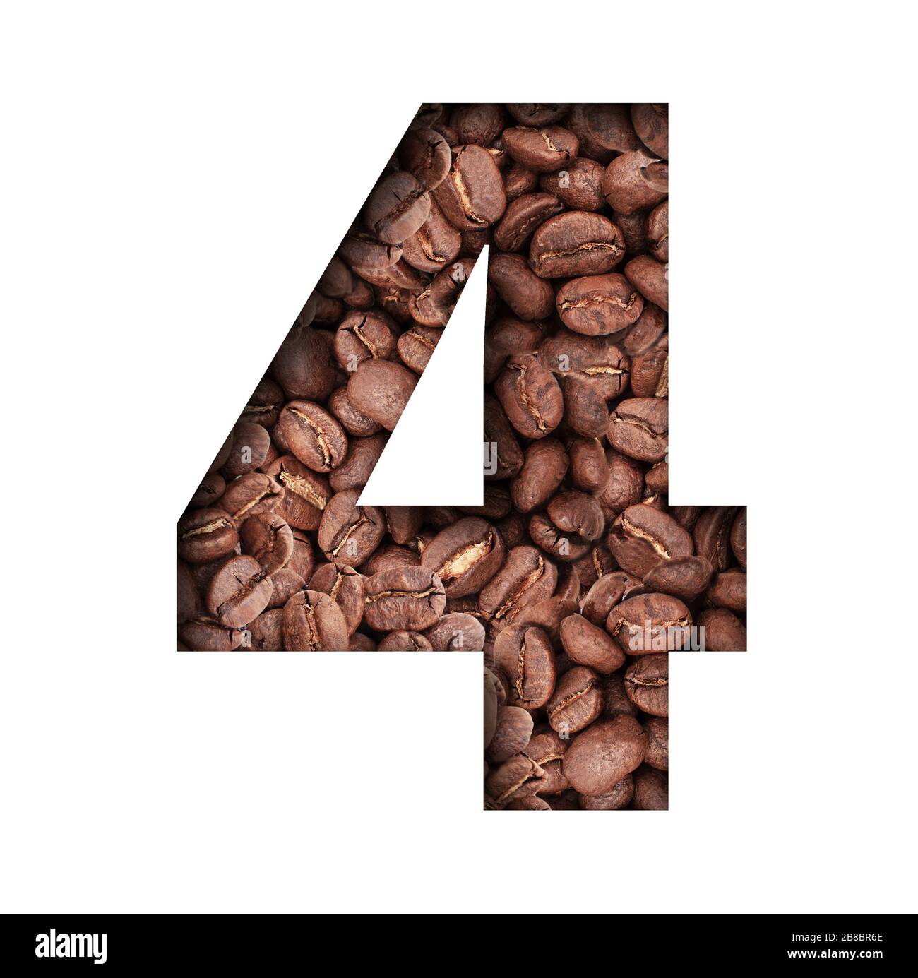 Stencil of the number 4 on a background of coffee beans. For use in ...