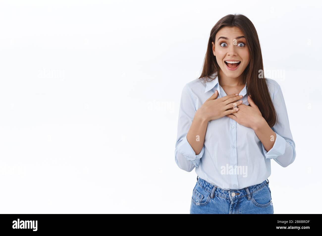 Wow is it really for me. Surprised happy young woman receive amazing ...