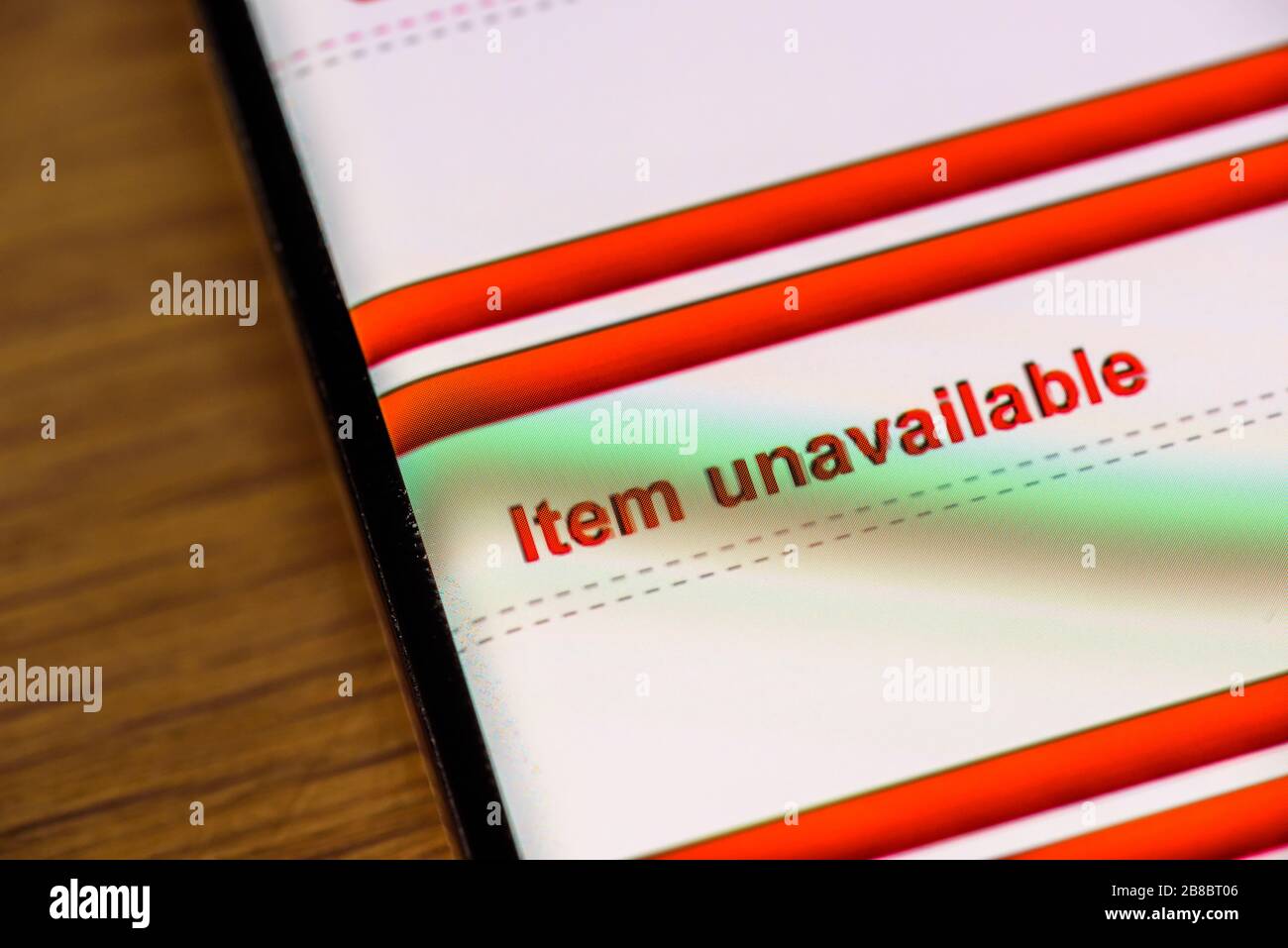 item unavailable text on smart phone screen Stock Photo - Alamy