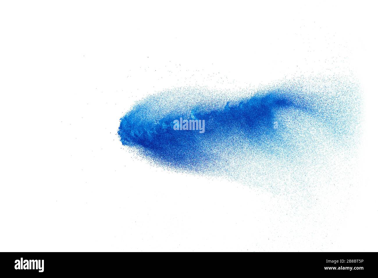 Blue color dust particles explosion cloud on white background.Color ...