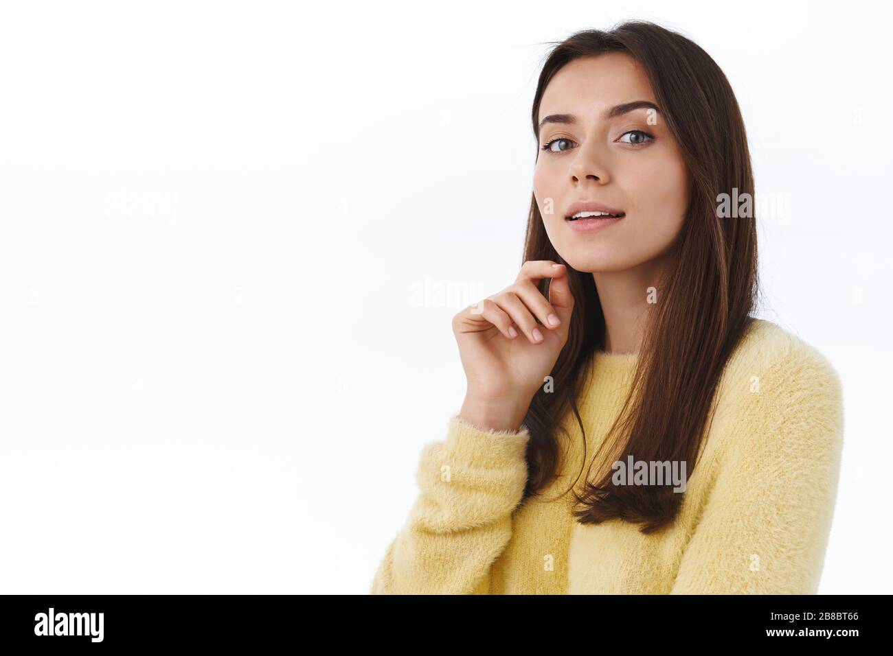 Fashion, beauty and cosmetics concept. Close-up portrait feminine good ...