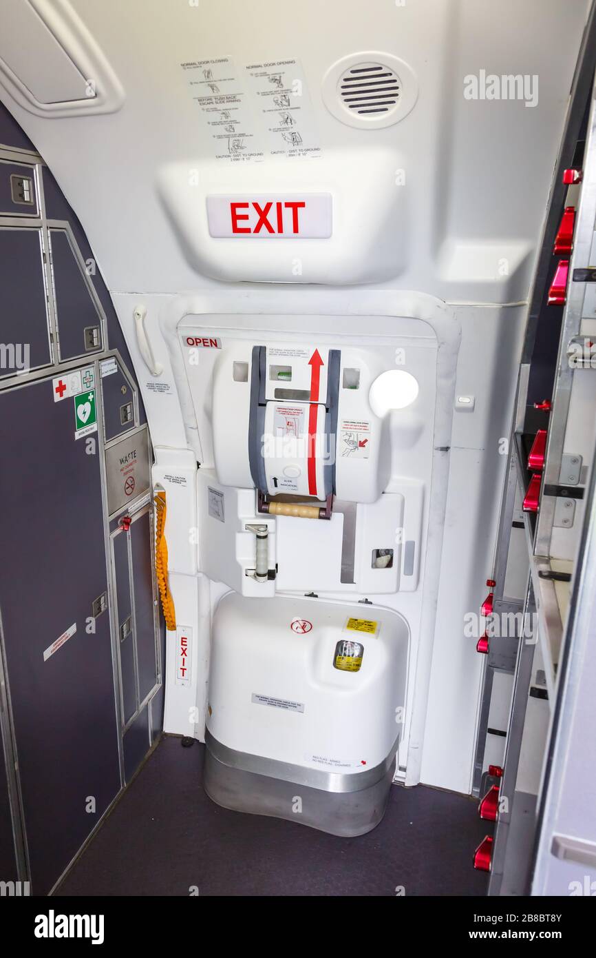 Cologne, Germany – November 2, 2019: Door of a German Airways Embraer ...