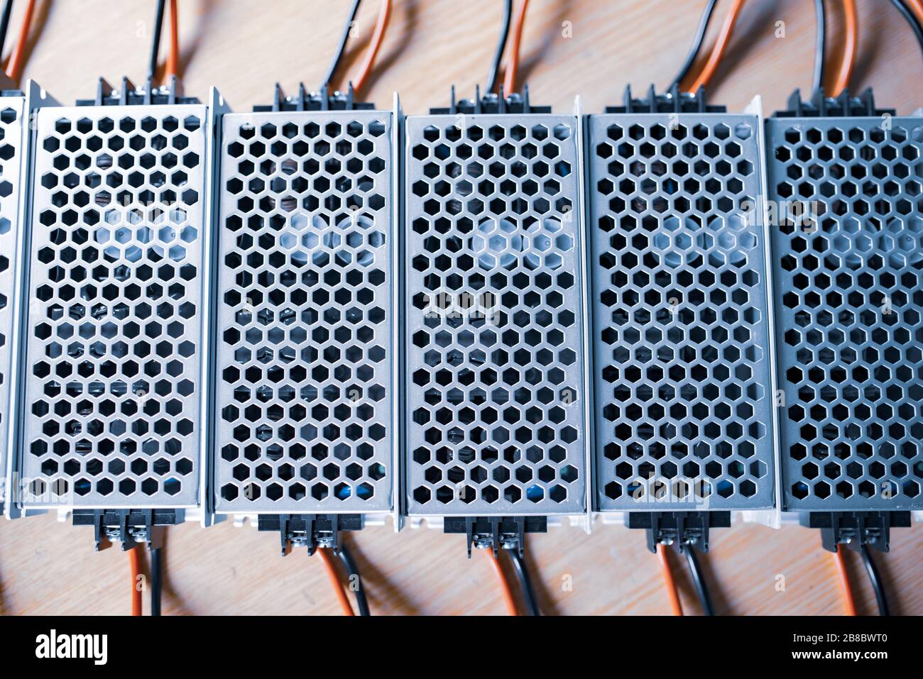 Top view of the metal mesh power supply of the microcircuit are on a ...
