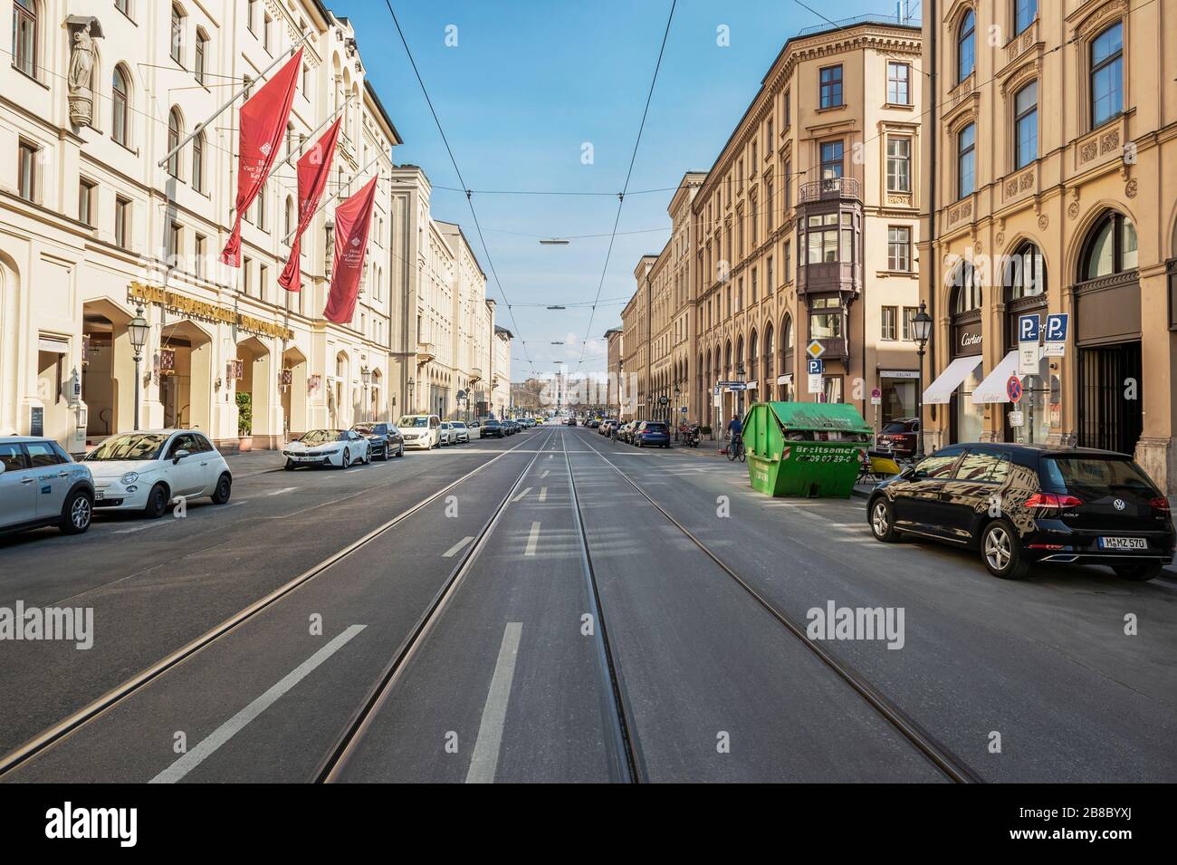 Bavaria-Munich-Germany, 20. März 2020: Few people walk on Maximilian ...