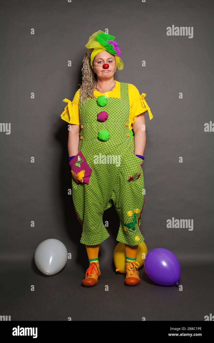 Clown occupation. Performance Actress clown portrait Stock Photo - Alamy
