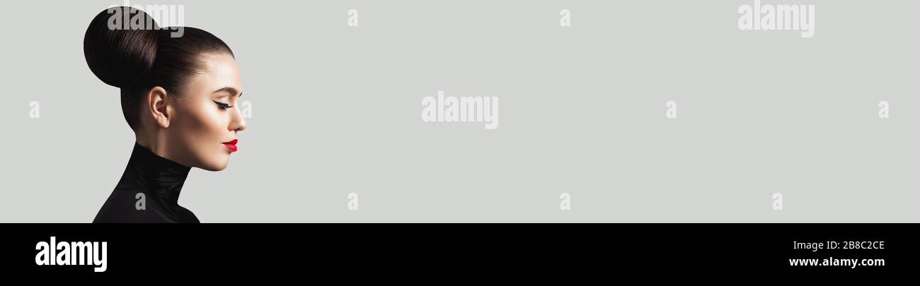 Perfect model woman on banner background, beautiful female profile face ...