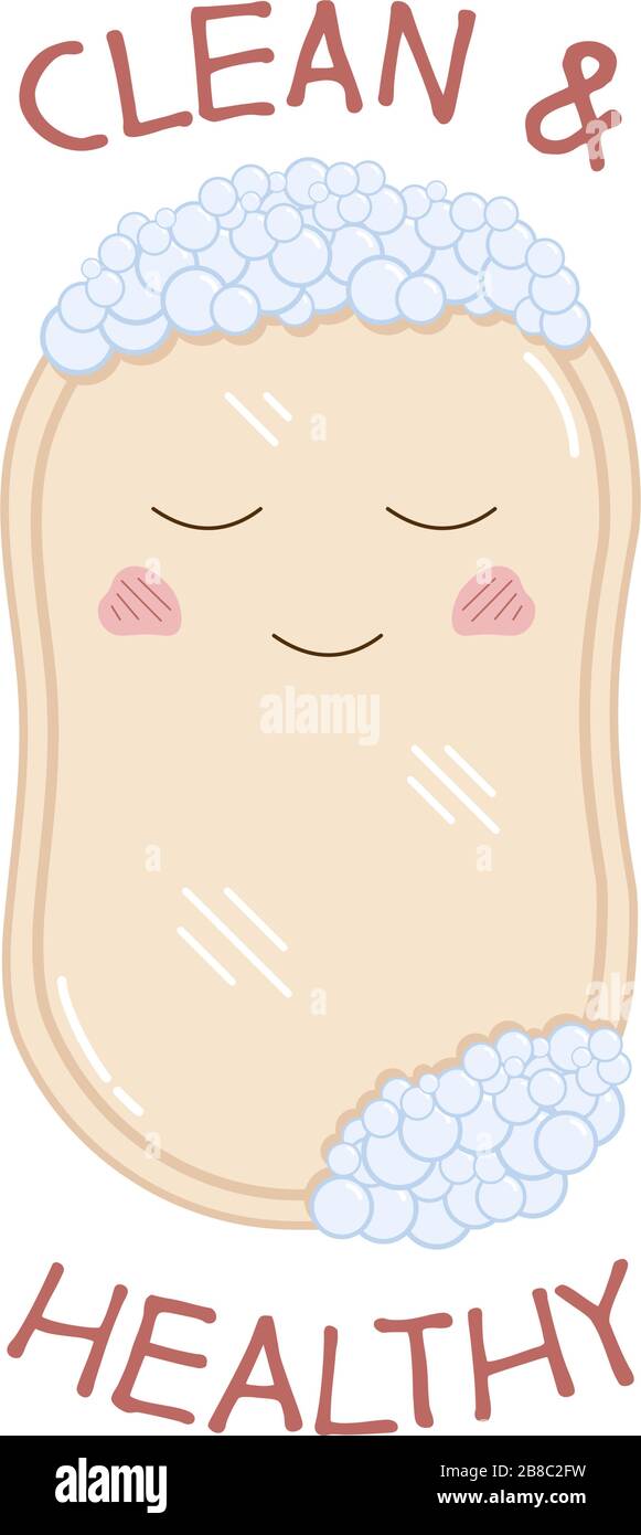 Cute funny bar of soap with clean and healthy inscription. Vector ...