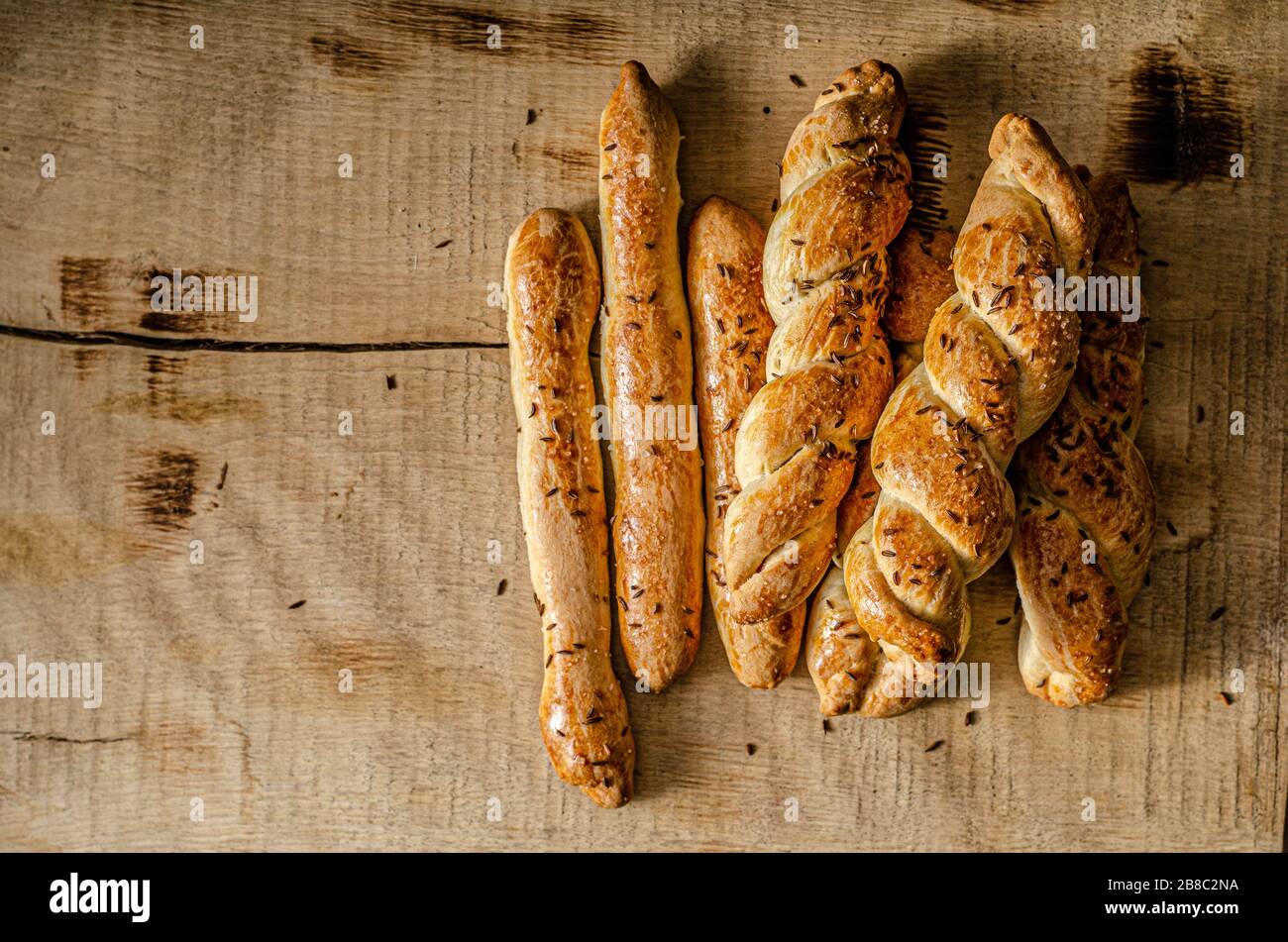 Delicious homemade salted sticks with cumin and sea salt Stock Photo ...