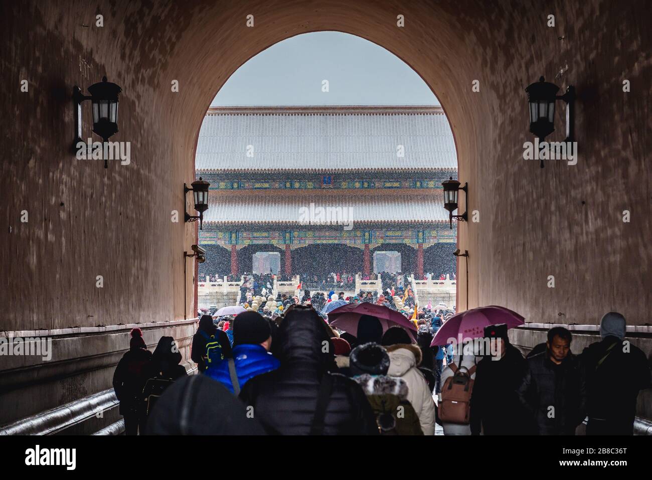 Tourists passes Wumen - Meridian Gate, southern and largest gate to ...