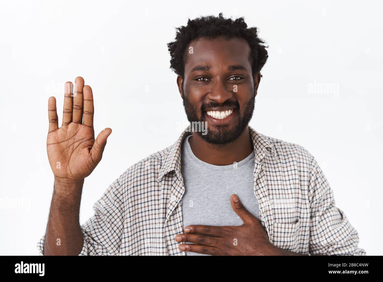 Close-up portrait handsome honest and friendly african-american bearded ...