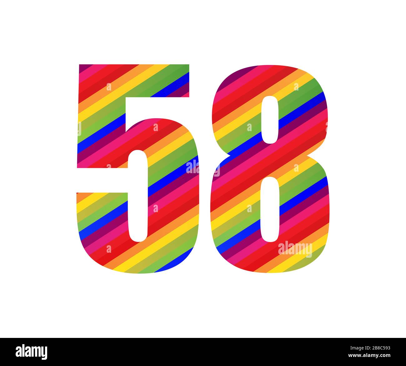 58 Number Rainbow Style Numeral Digit. Colorful Fifty Eight Number ...