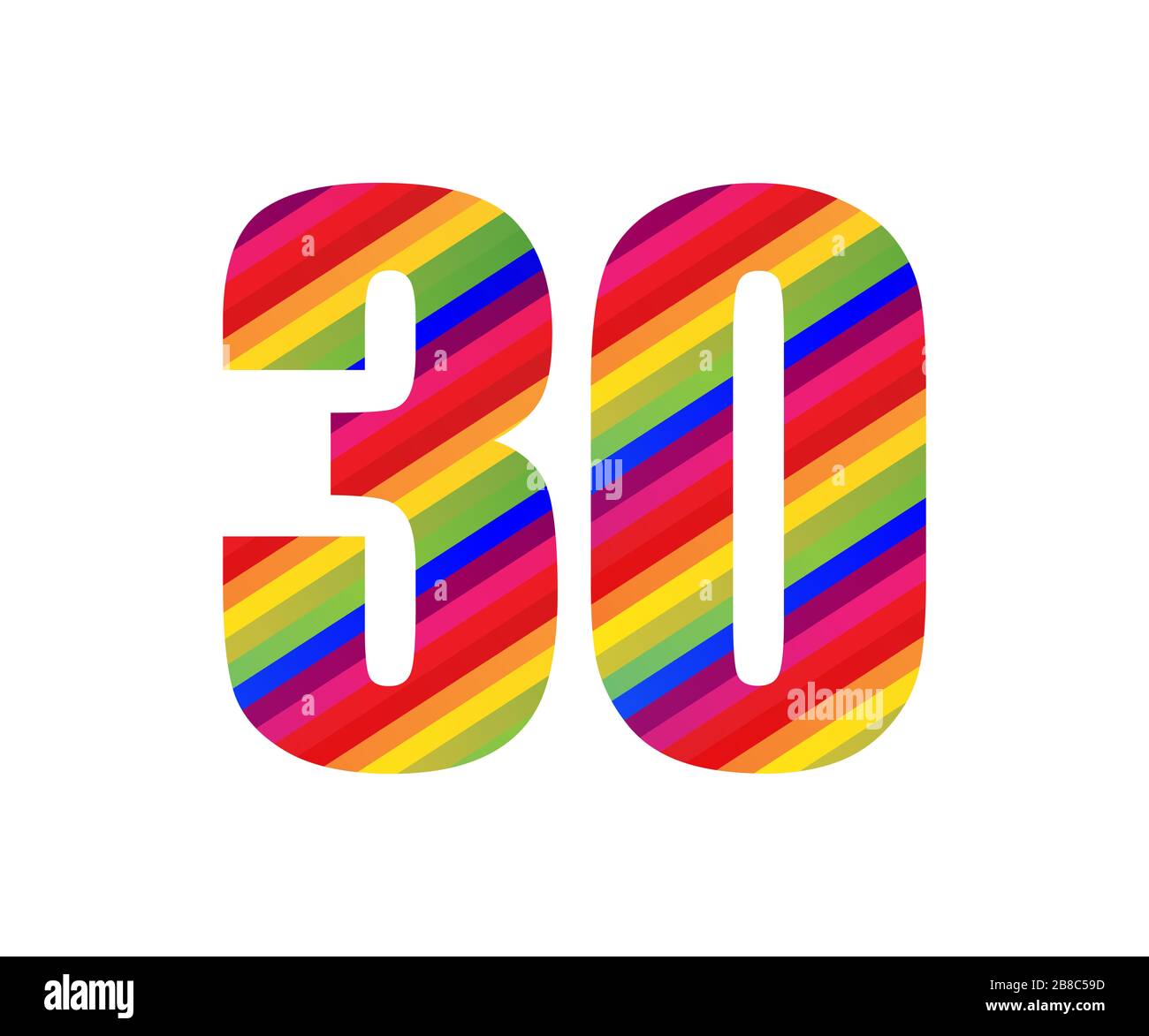 30 Number Rainbow Style Numeral Digit. Colorful Thirty Number Vector ...