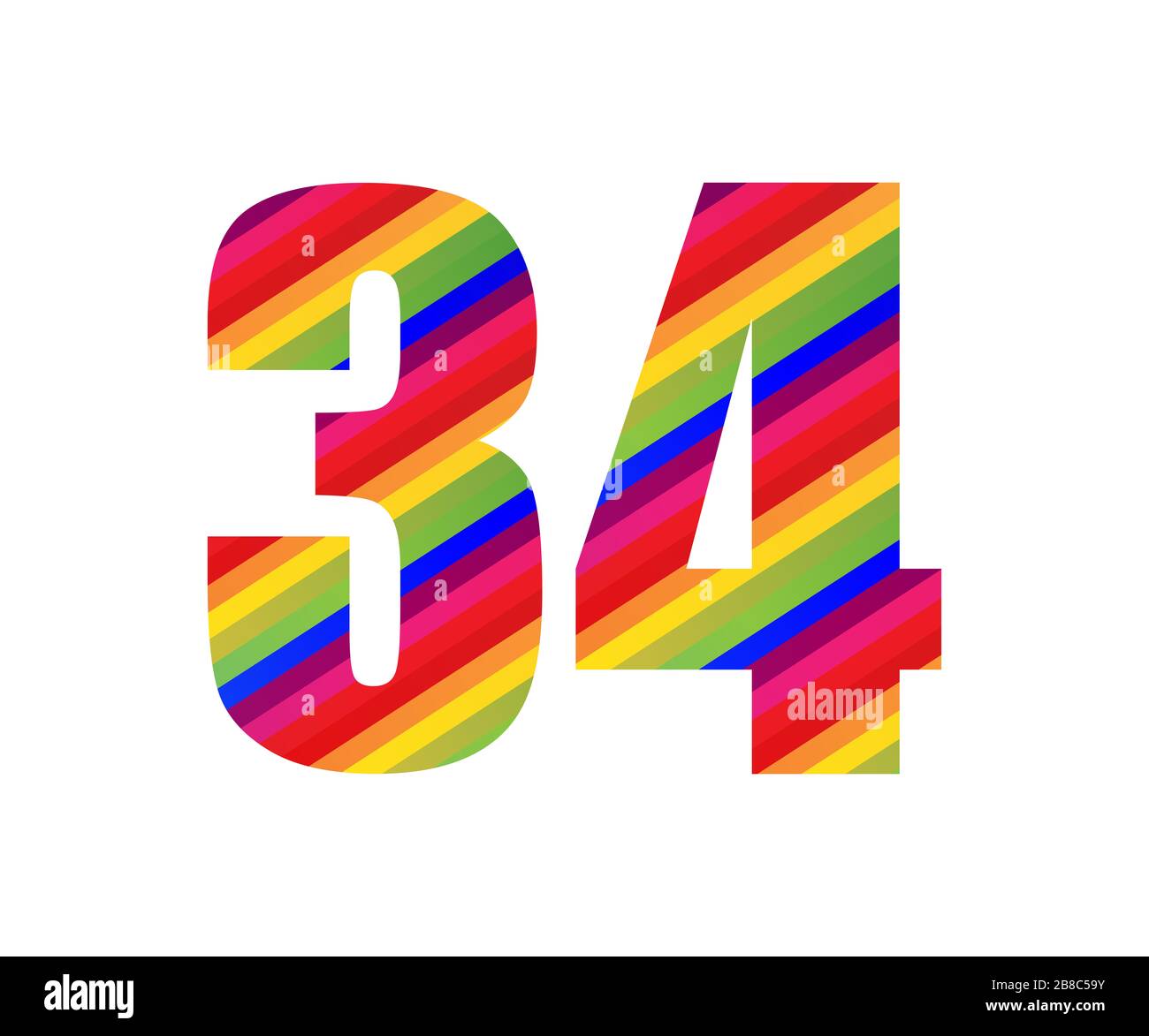 34 Number Rainbow Style Numeral Digit. Colorful Thirty Four Number ...