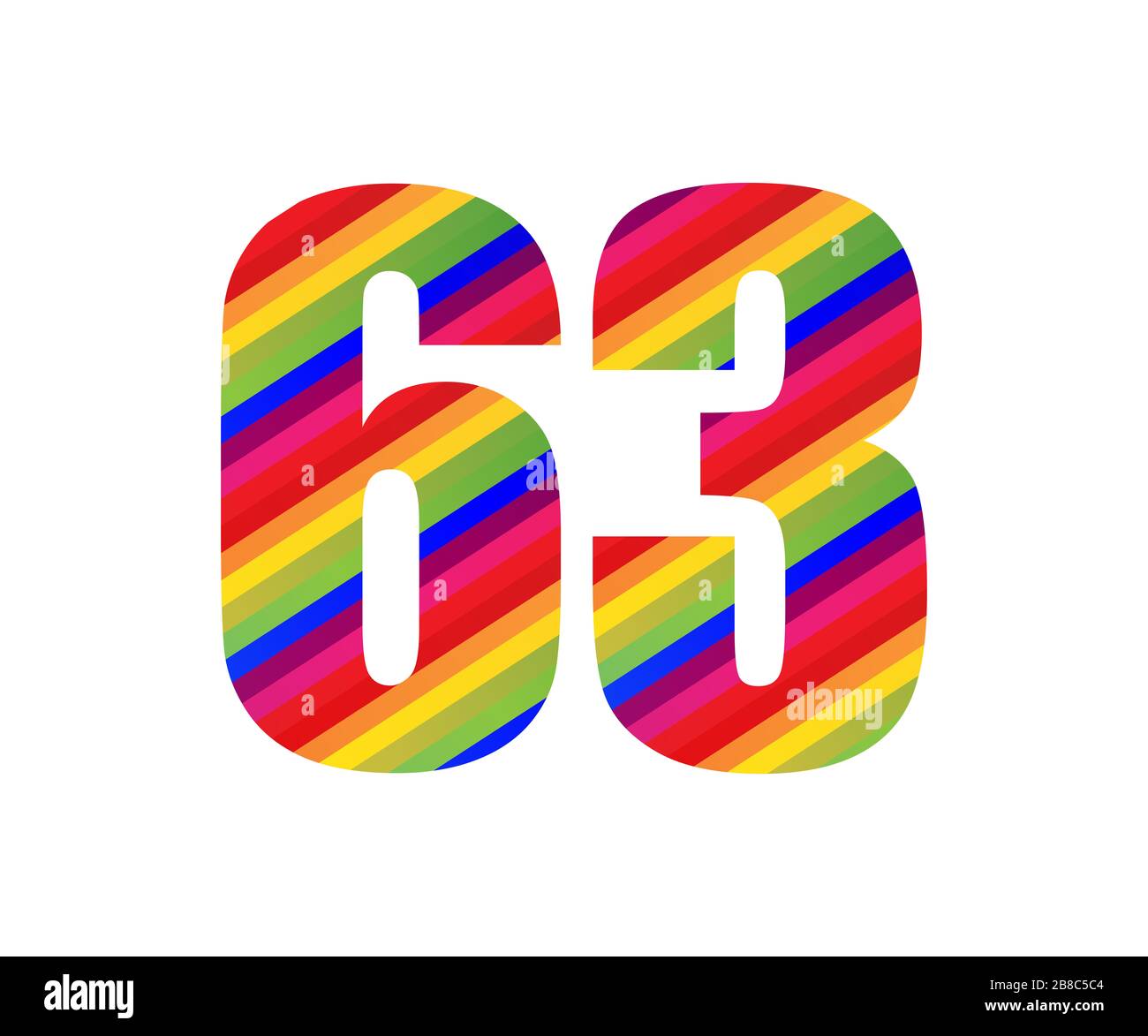 63 Number Rainbow Style Numeral Digit Colorful Sixty Three Number