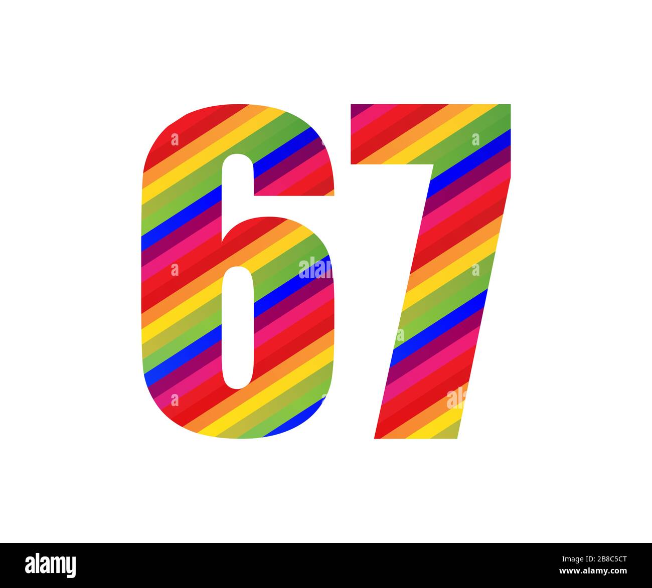 67 Number Rainbow Style Numeral Digit. Colorful Sixty Seven Number ...