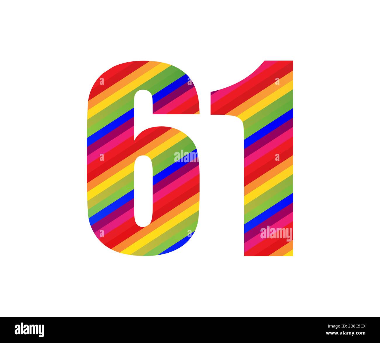 61 Number Rainbow Style Numeral Digit. Colorful Sixty One Number Vector ...