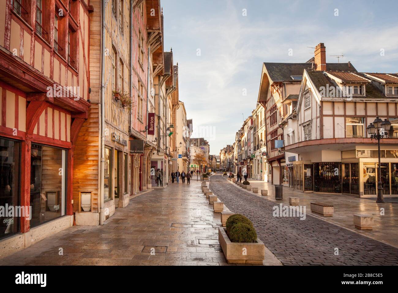 Medieval old town of Troyes with half-timbered houses and cobbled ...
