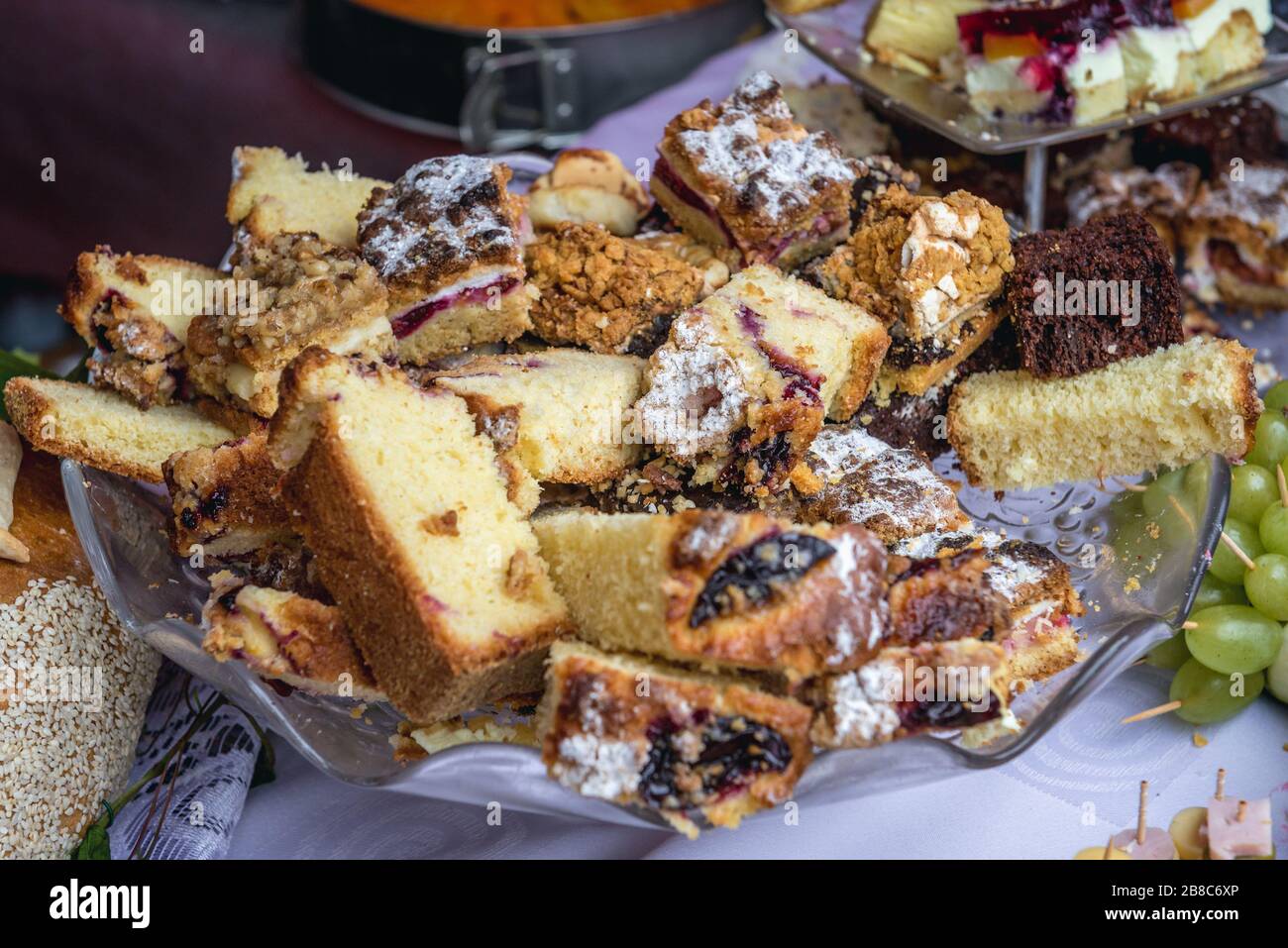 Plate of polish cakes on a food stall during Dozynki Slavic harvest ...