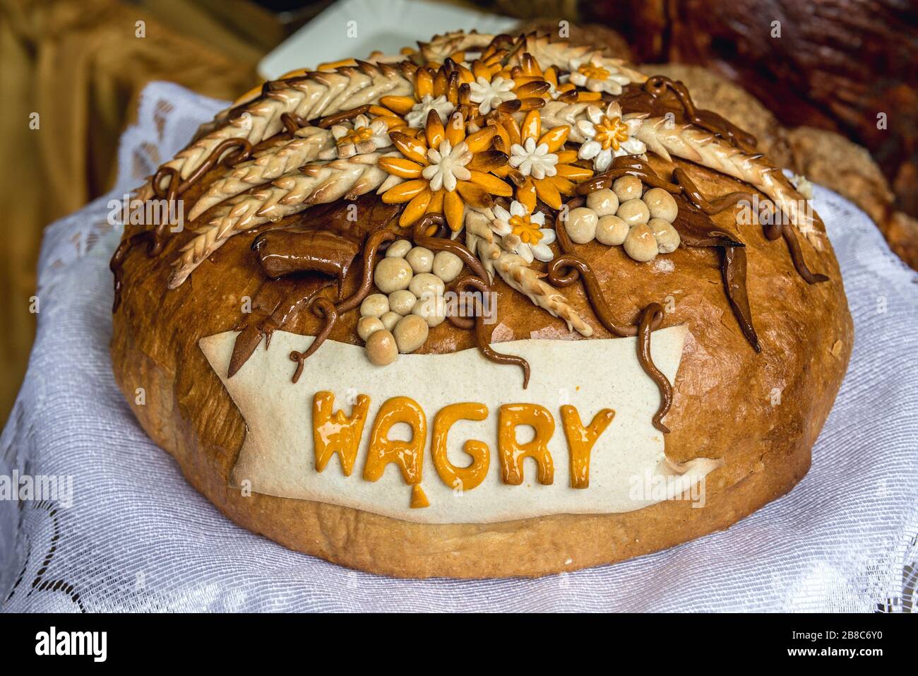 Large bread made for Dozynki Slavic harvest festival in Rogow village ...