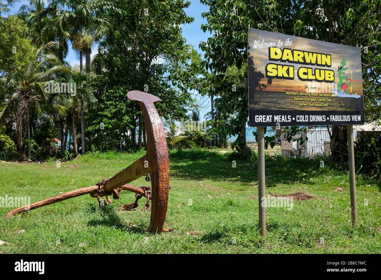 Sign at the entrance of the Darwin Ski Club, in Darwin, Northern ...