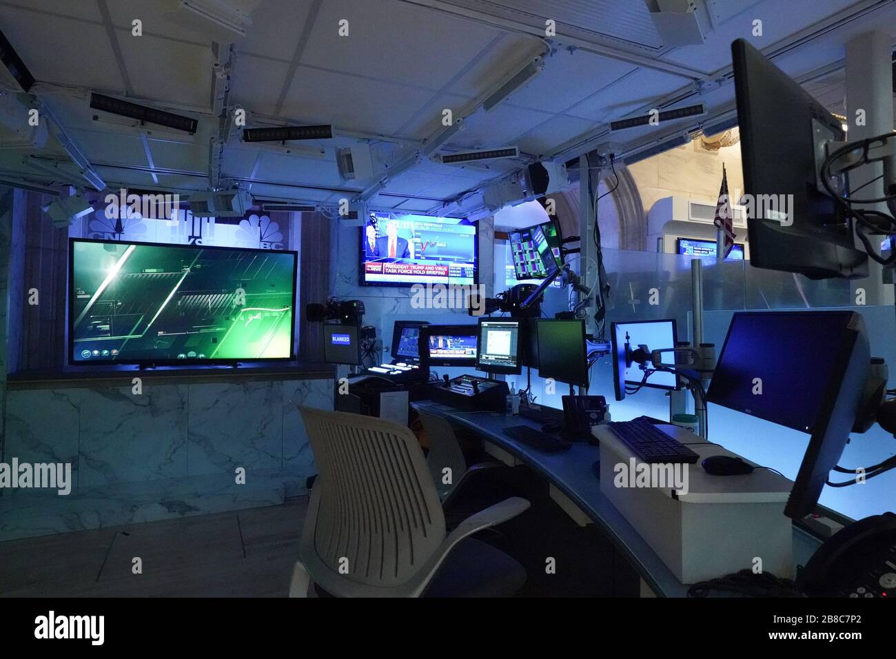 New York, NY, USA. 19th Mar, 2020. An empty CNBC studio set on the ...