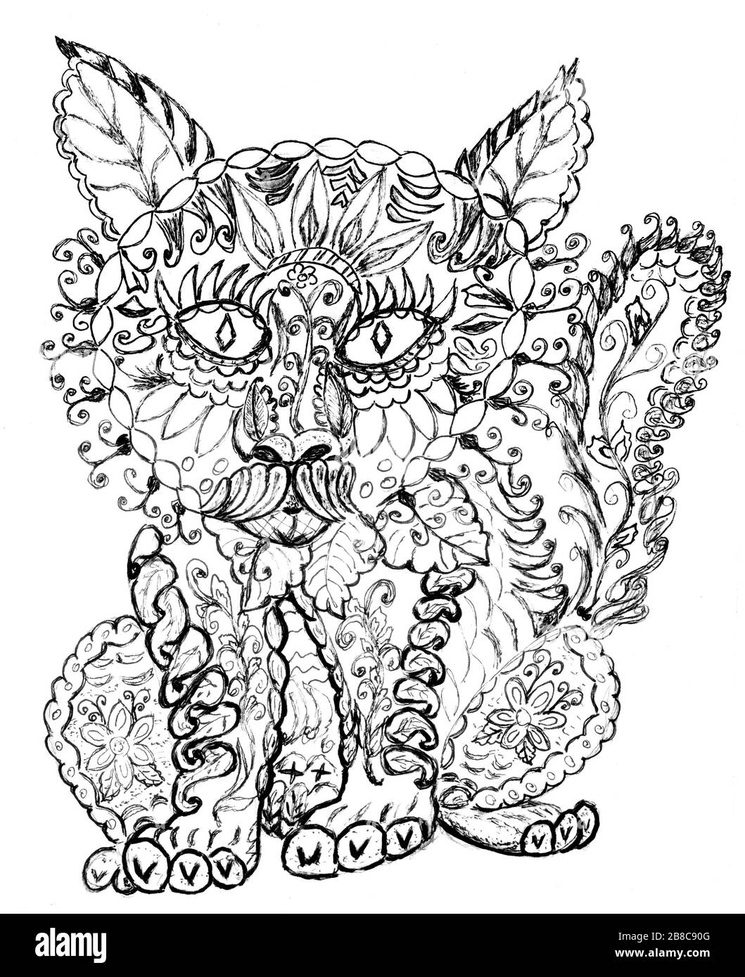 Decorative ornamental cat portrait hand drawn design Stock Photo - Alamy
